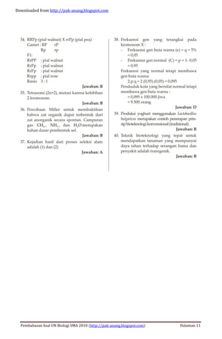 Pembahasan soal un biologi sma 2010 ryan akbar | PDF