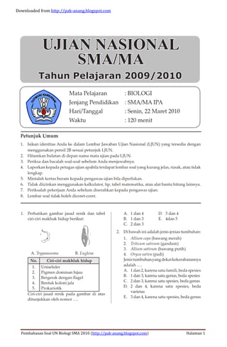 Pembahasan soal un biologi sma 2010 ryan akbar | PDF
