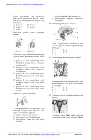 Pembahasan soal un biologi sma 2010 ryan akbar | PDF