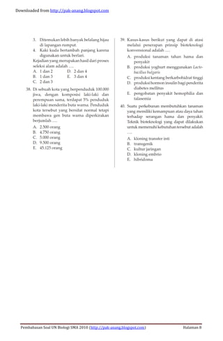 Pembahasan soal un biologi sma 2010 ryan akbar | PDF