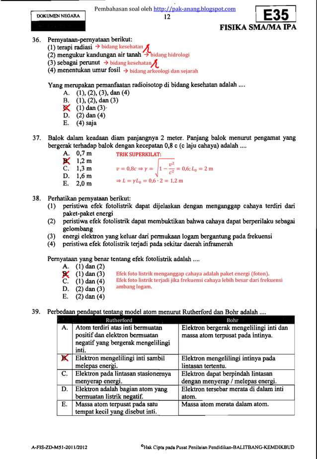 Pembahasan soal un fisika sma 2012 paket e35 zona d | PDF