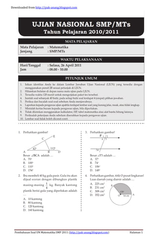Pembahasan soal un matematika smp 2011 | PDF