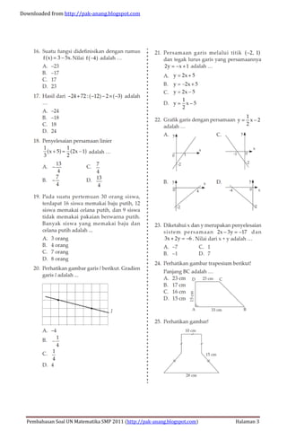 Pembahasan soal un matematika smp 2011 | PDF