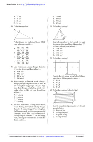 Pembahasan soal un matematika smp 2011 | PDF