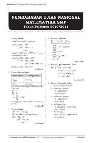 Pembahasan soal un matematika smp 2011 | PDF