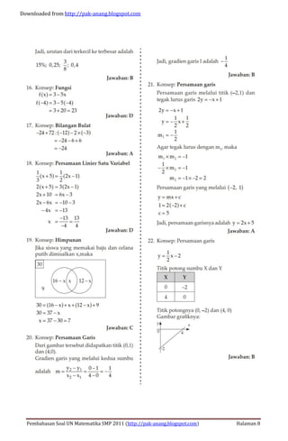 Pembahasan soal un matematika smp 2011 | PDF