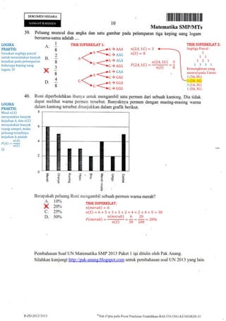 Pembahasan soal un matematika smp 2013 paket 1 | PDF