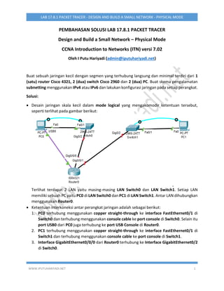 Pembahasan Solusi Subnetting Lab 17.8.1 Packet Tracer - Design and Build a Small Network ...