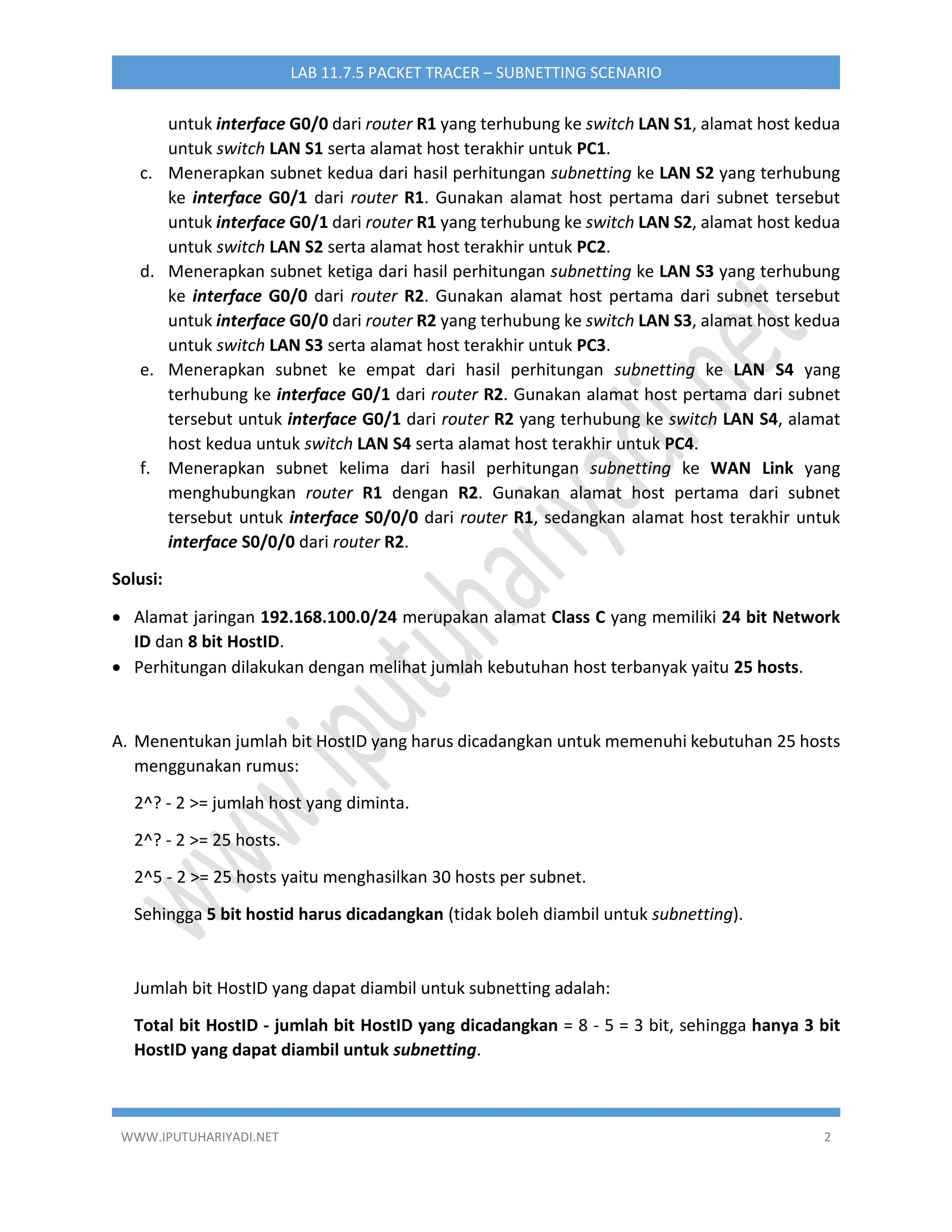Pembahasan Solusi Perhitungan Subnetting untuk Lab 11.7.5 Packet Tracer ...