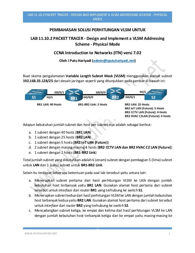 Pembahasan Solusi Perhitungan VLSM untuk Lab 11.10.2 Packet Tracer - Design and Implement a VLSM ...