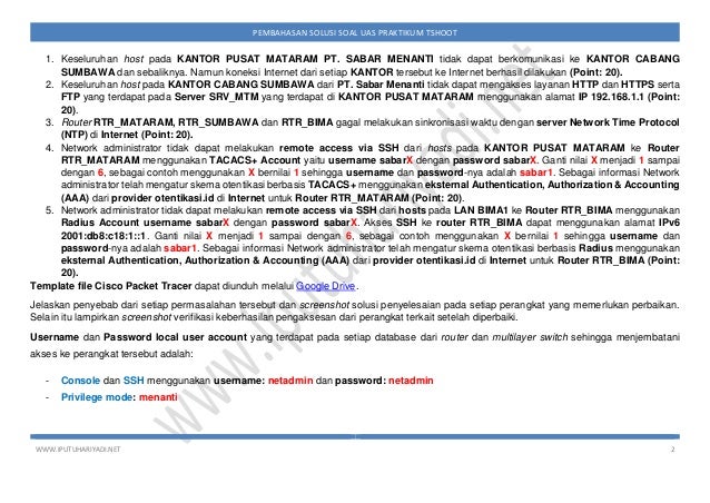 Pembahasan Solusi Soal UAS Troubleshooting & Maintaining Computer Network | PDF