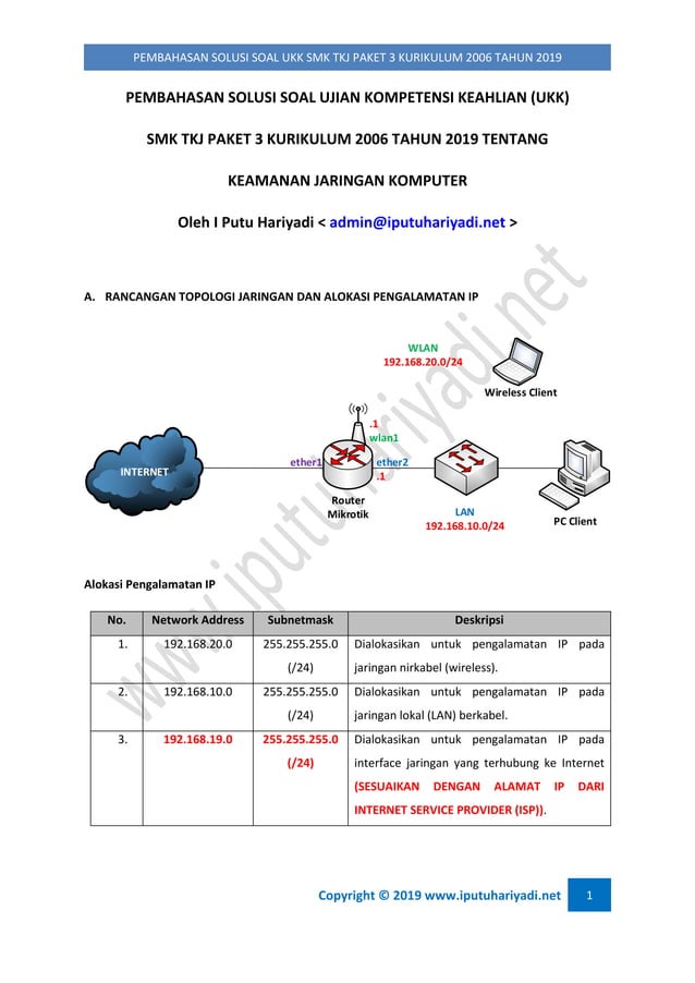 Pembahasan Solusi Soal UKK SMK TKJ Paket 3 Kurikulum 2006 Tahun 2019 | PDF