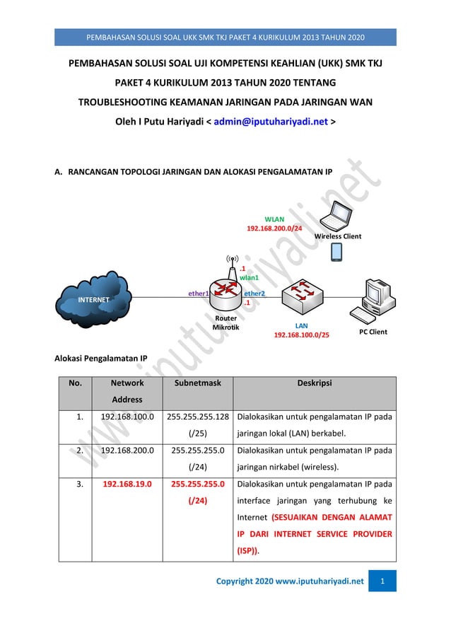 Pembahasan Solusi Soal UKK SMK TKJ Paket 4 Kurikulum 2013 Tahun 2020 | PDF
