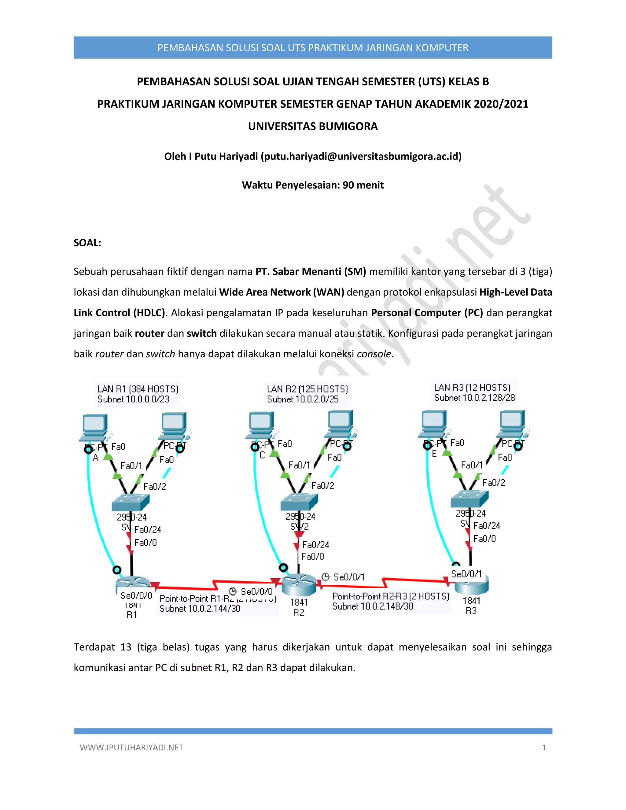 Pembahasan Solusi Soal UTS Praktikum Jaringan Komputer Tahun Akademik 2020/2021 | PDF