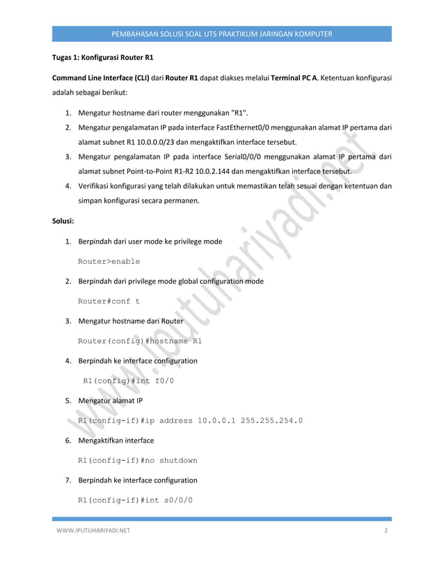 Pembahasan Solusi Soal UTS Praktikum Jaringan Komputer Tahun Akademik 2020/2021 | PDF