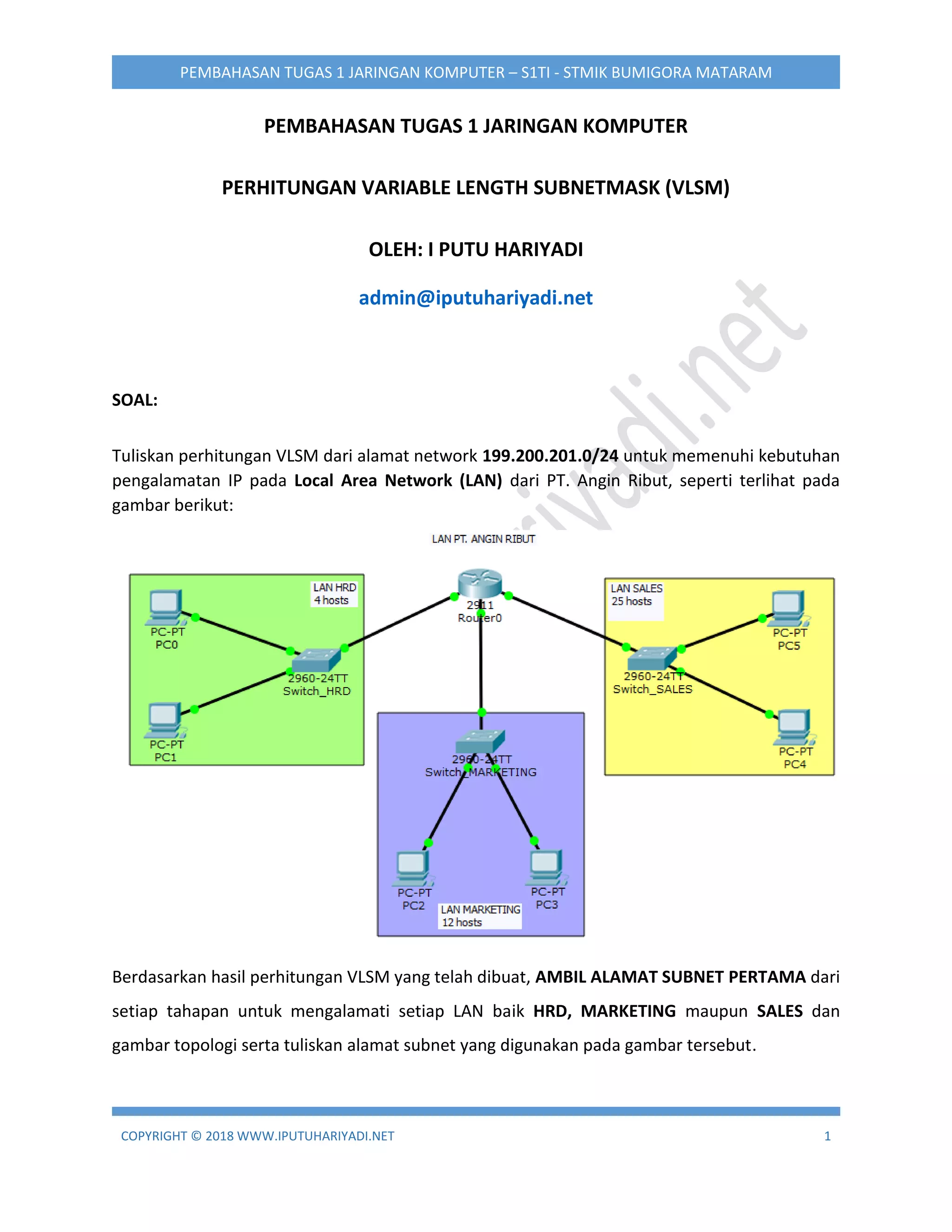 Pembahasan Tugas 1 Jaringan Komputer tentang Perhitungan VLSM | PDF