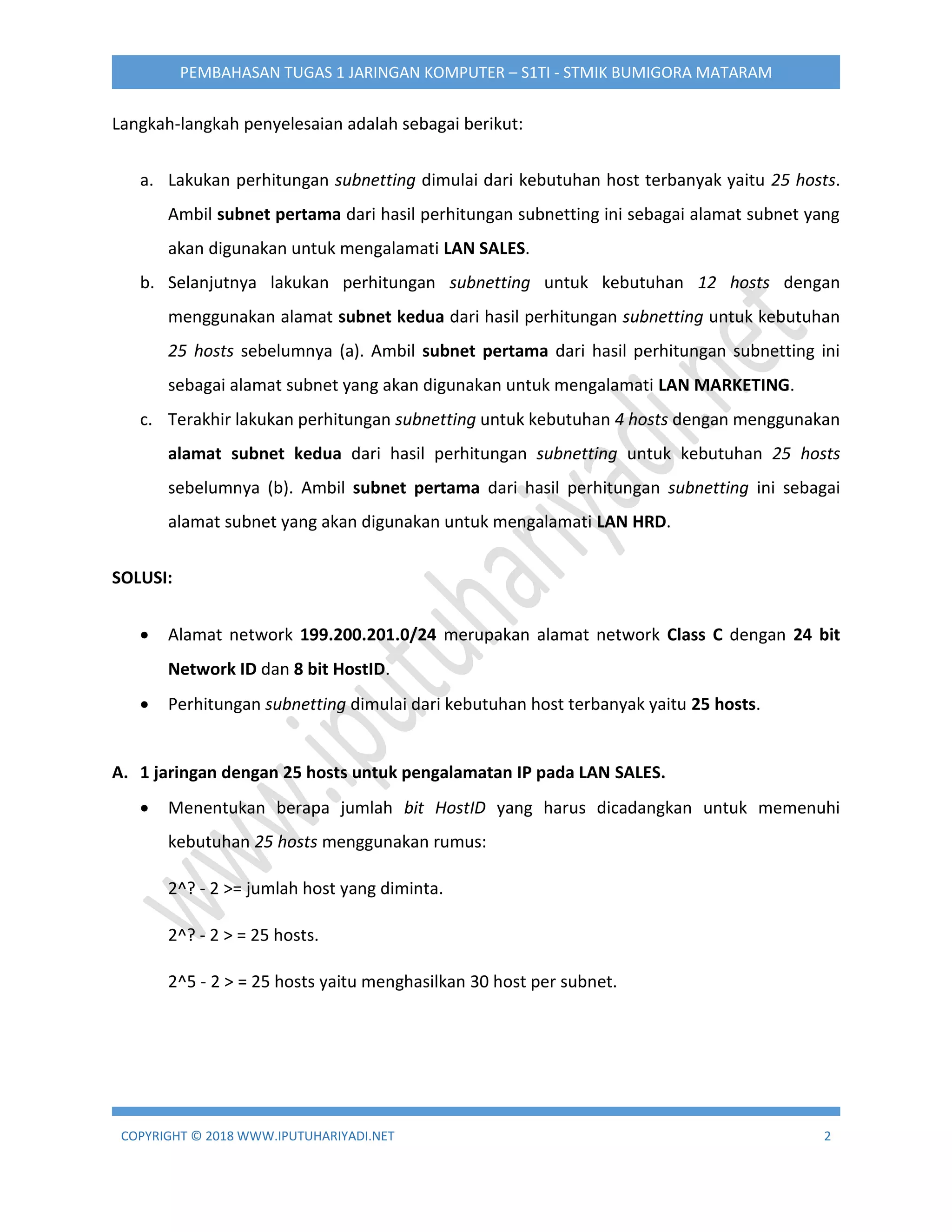 Pembahasan Tugas 1 Jaringan Komputer tentang Perhitungan VLSM | PDF
