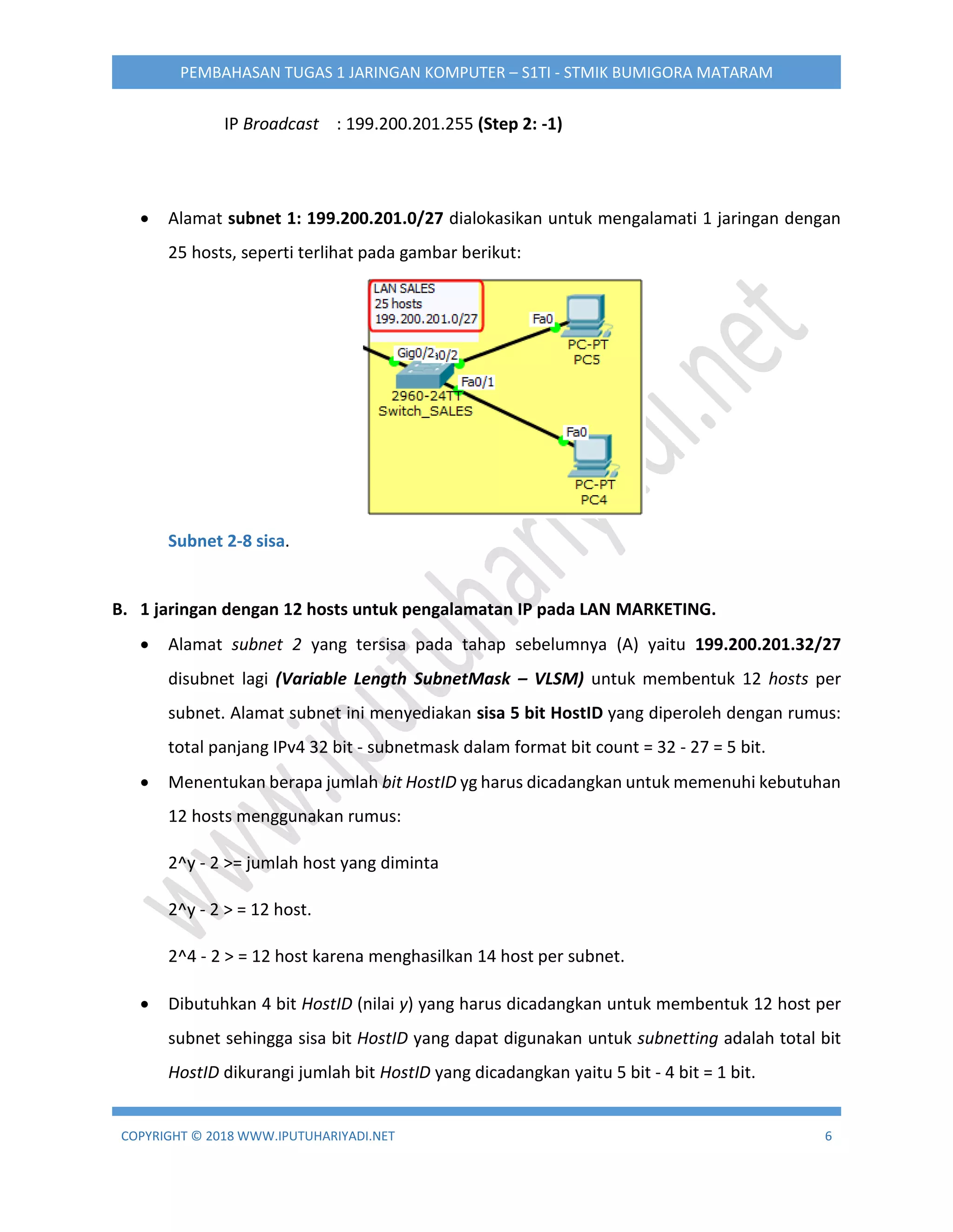 Pembahasan Tugas 1 Jaringan Komputer tentang Perhitungan VLSM | PDF