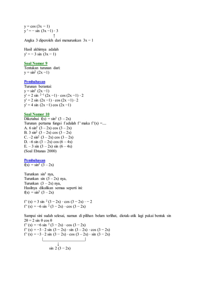Pembahasan turunan untuk fungsi trigonometri | PDF