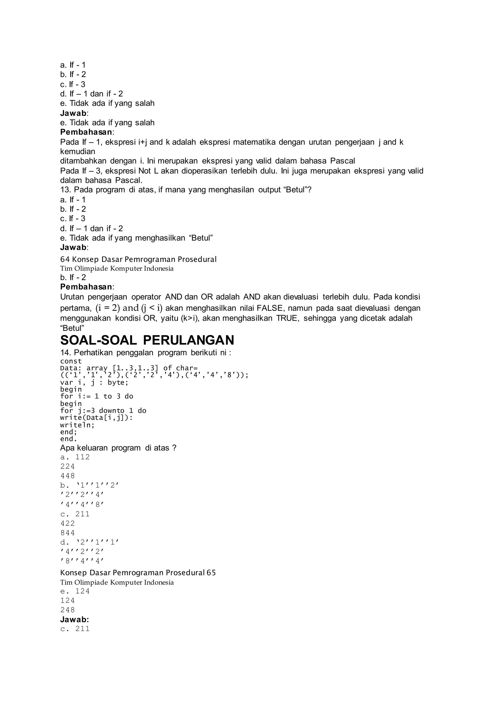 Pembahasan ujian teori pemrograman pascal bagian 1 | PDF