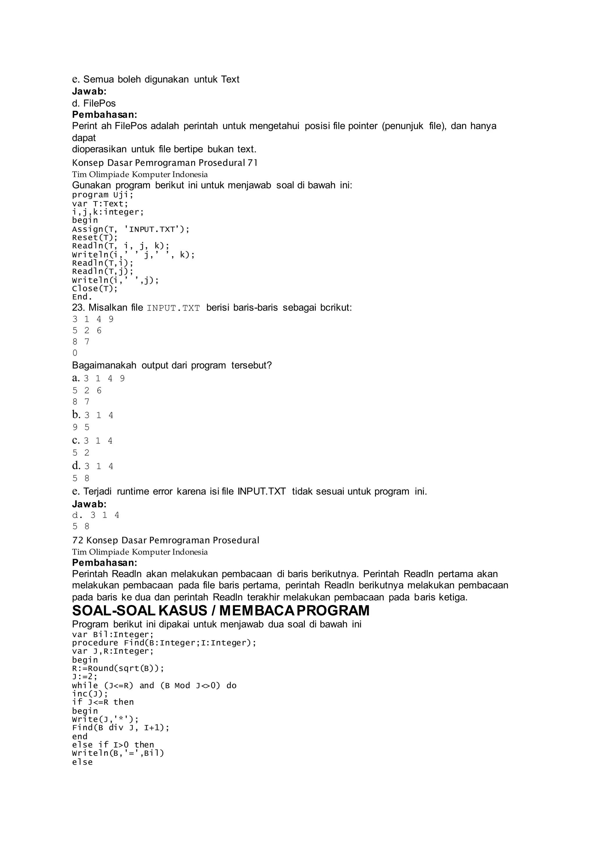 Pembahasan ujian teori pemrograman pascal bagian 1 | PDF