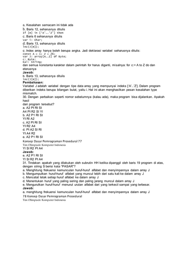 Pembahasan ujian teori pemrograman pascal bagian 1 | PDF