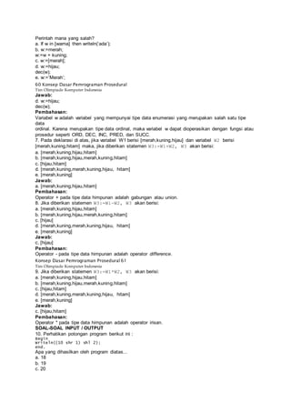 Pembahasan ujian teori pemrograman pascal bagian 1 | PDF