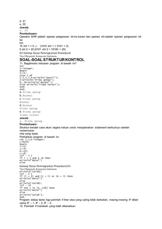 Pembahasan ujian teori pemrograman pascal bagian 1 | PDF