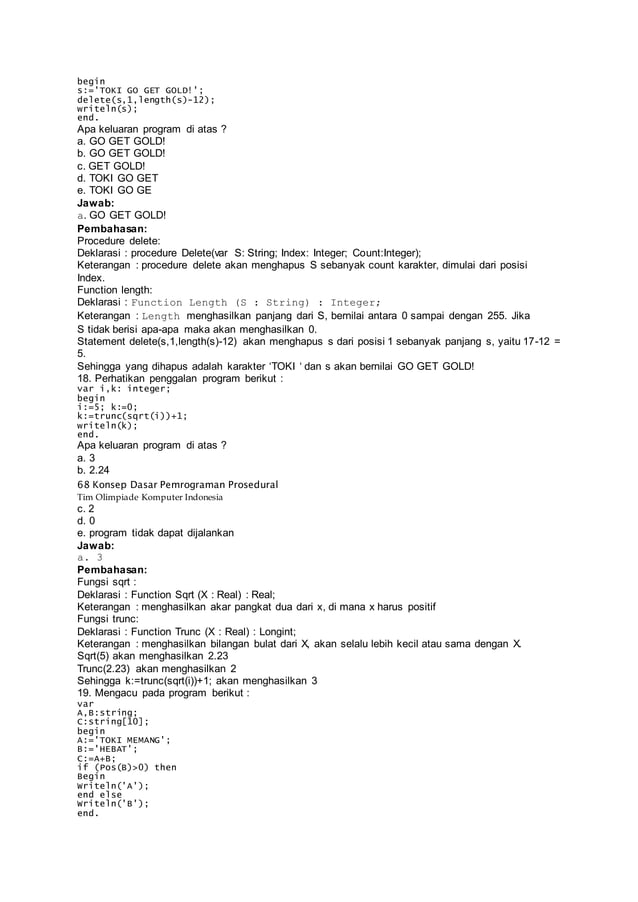 Pembahasan ujian teori pemrograman pascal bagian 1 | PDF