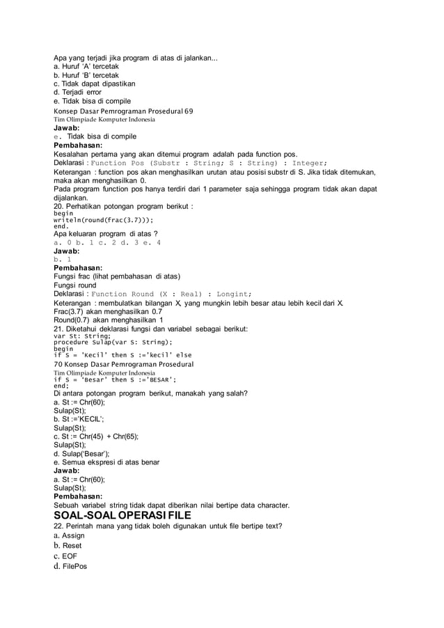 Pembahasan ujian teori pemrograman pascal bagian 1 | PDF