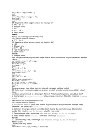 Pembahasan ujian teori pemrograman pascal bagian 1 | PDF