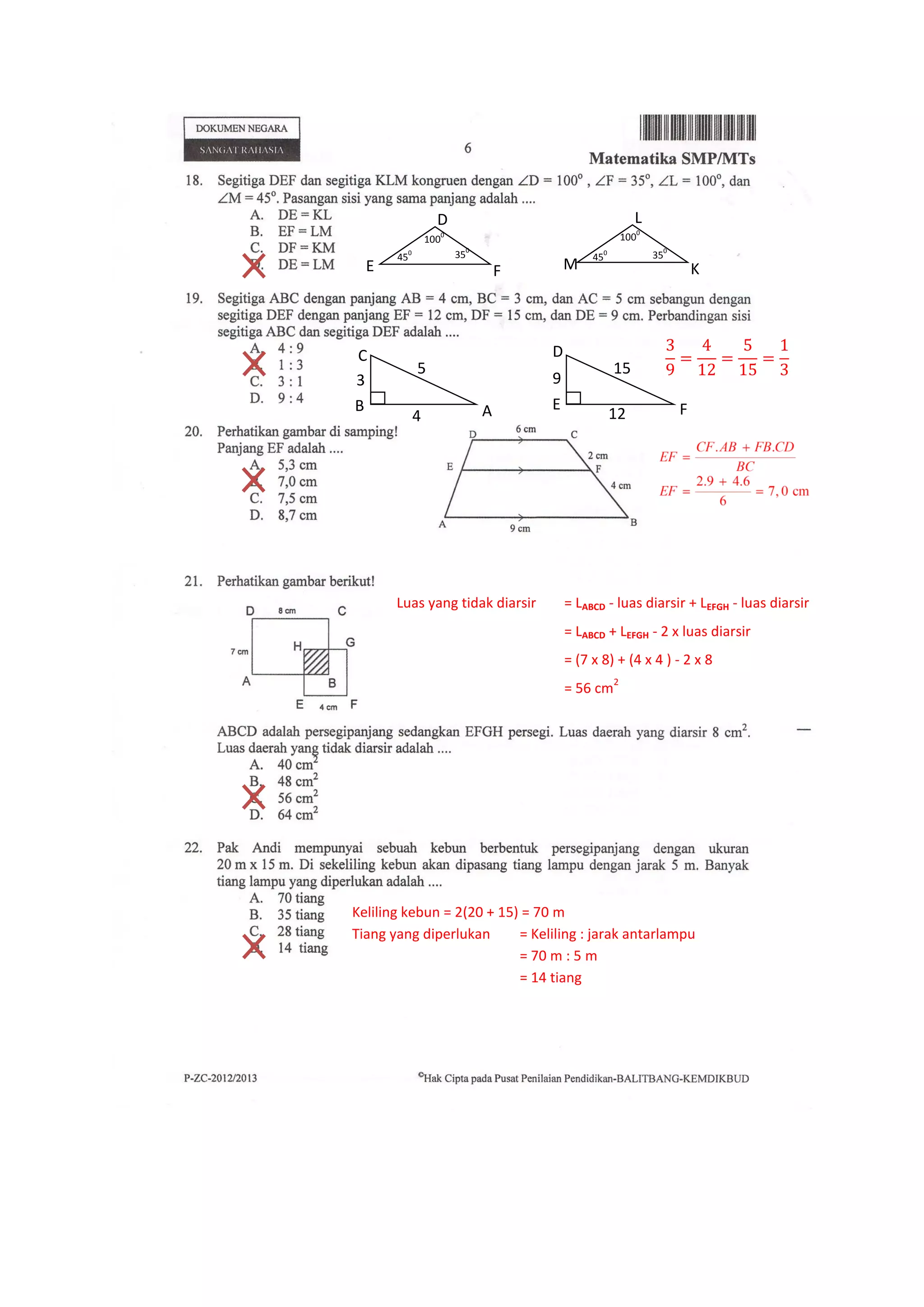 Pembahasan un matematika smp 2013 | PDF