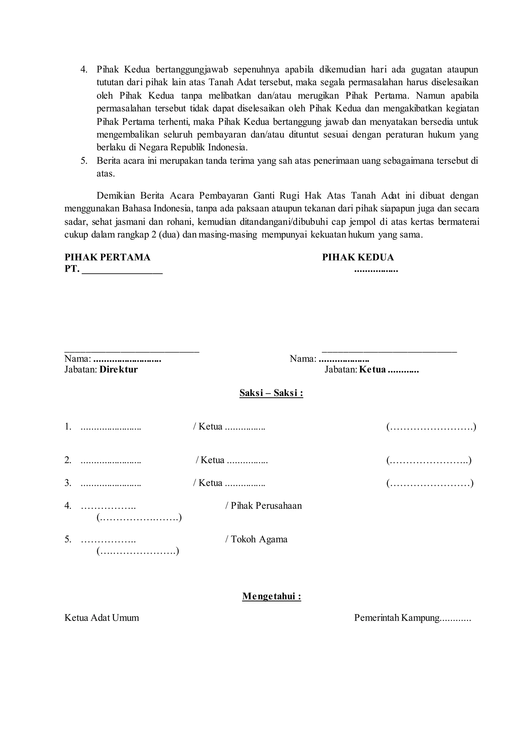 Contoh Format Dokumen Ganti Rugi Hak Tanah Ulayat Adat Lengkap (Beli ...