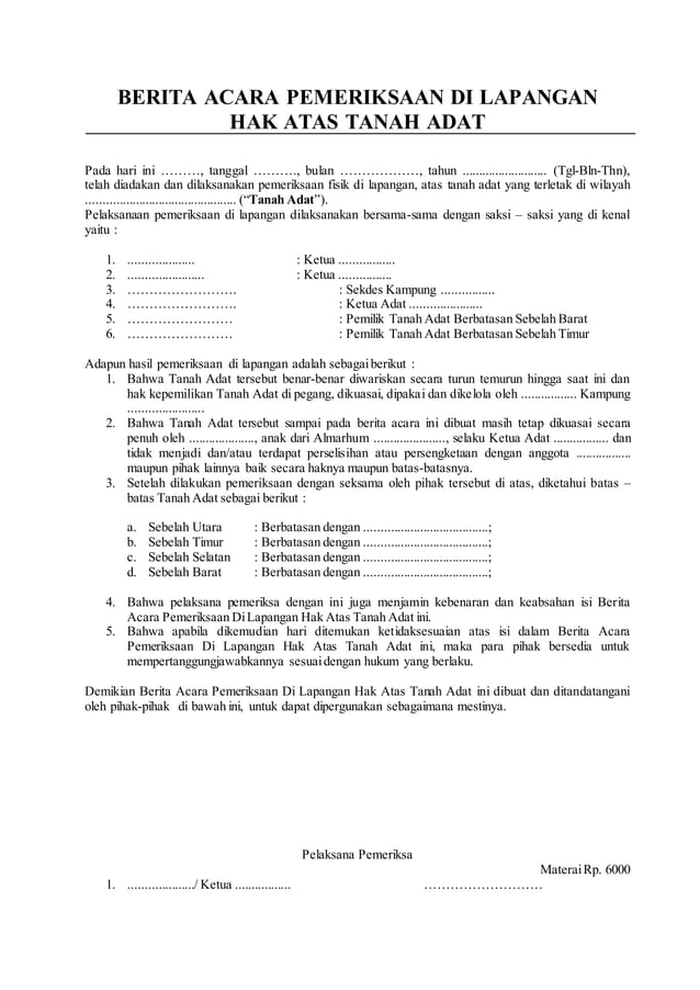 Contoh Format Dokumen Ganti Rugi Hak Tanah Ulayat Adat Lengkap (Beli ...