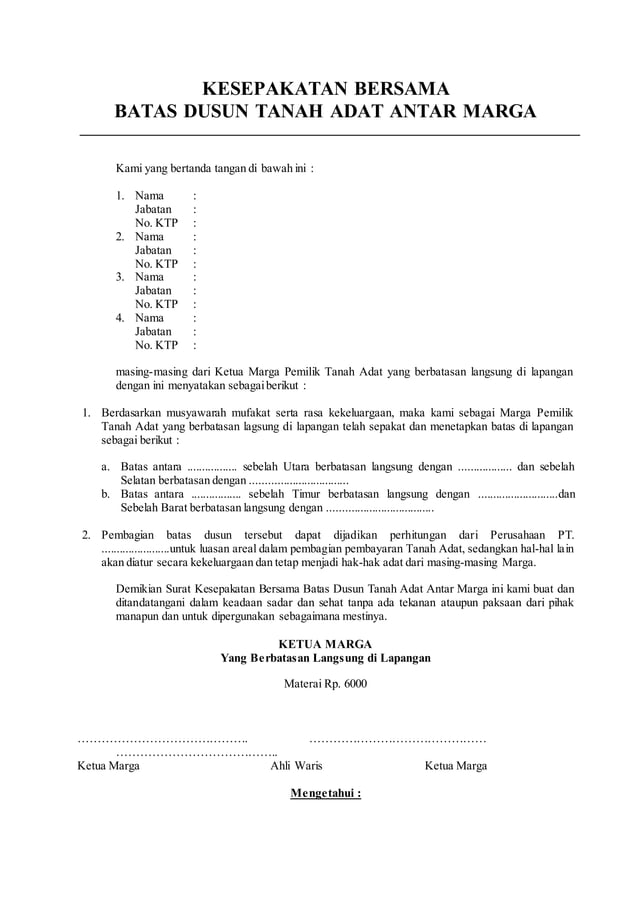 Contoh Format Dokumen Ganti Rugi Hak Tanah Ulayat Adat Lengkap (Beli ...