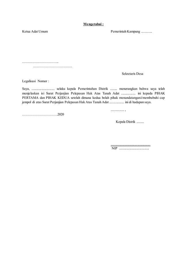 Contoh Format Dokumen Ganti Rugi Hak Tanah Ulayat Adat Lengkap (Beli ...