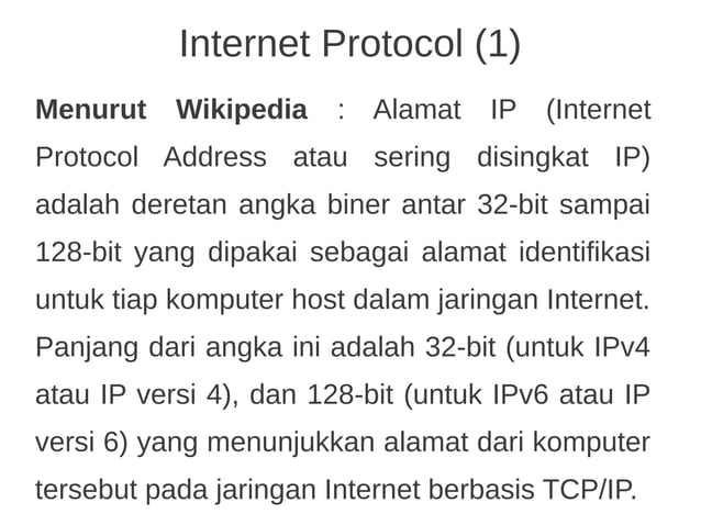 Pembelajaran-4 (Jaringan Komputer) Pengenalan Internet Protocol | PPT