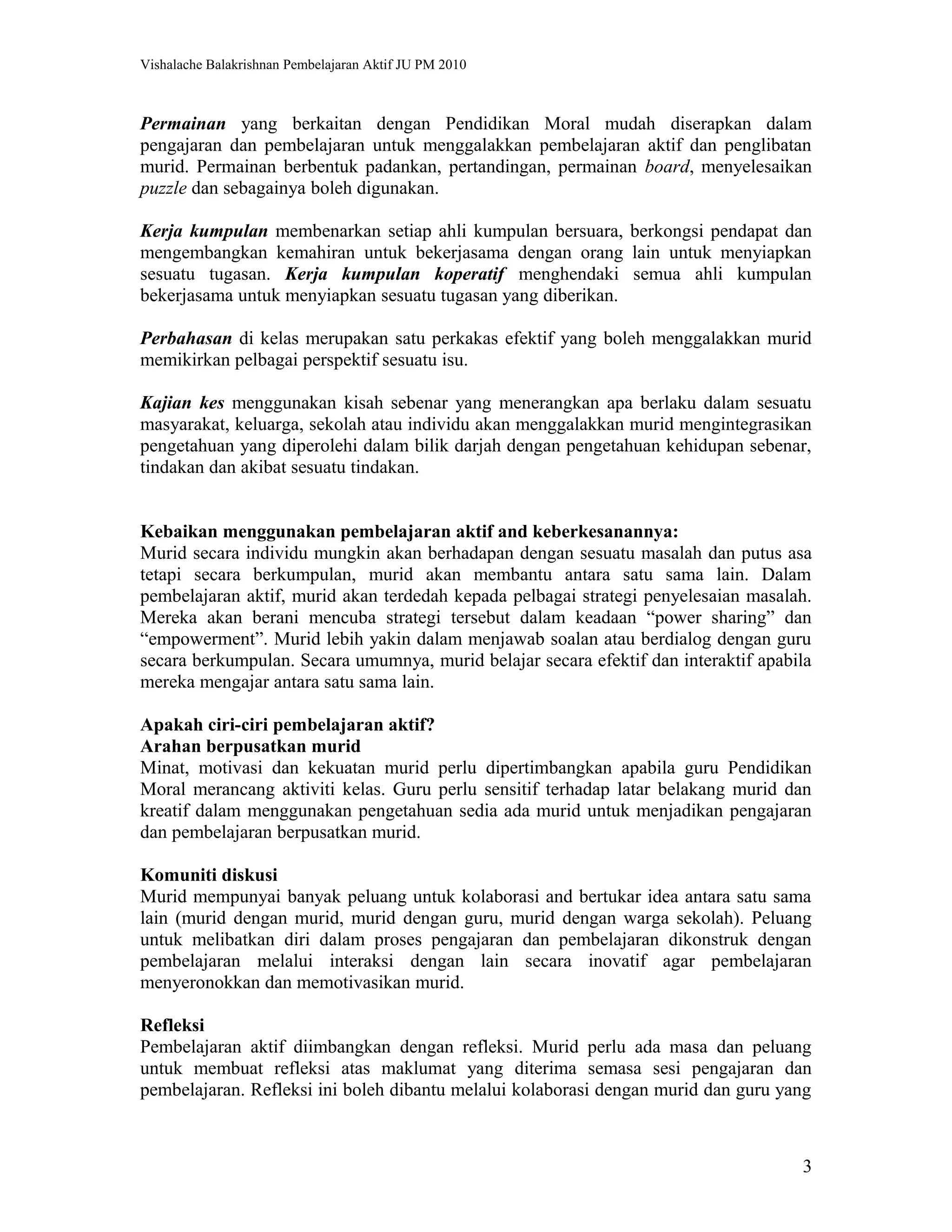 Pembelajaran aktif dalam pendidikan moral | DOC