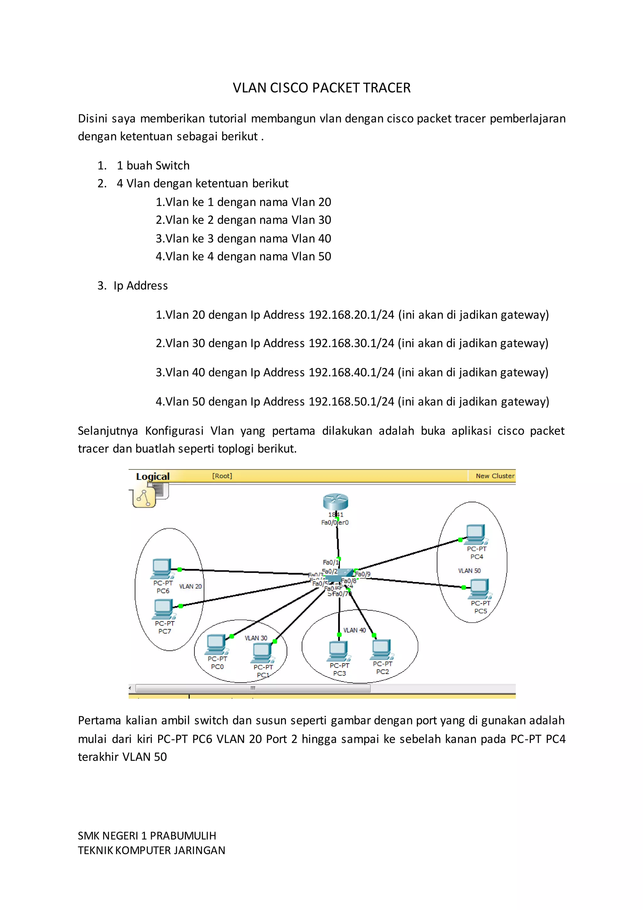 Pembelajaran cisco packet tracer VLAN | DOCX