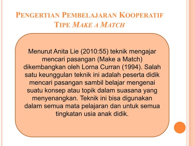 PEMBELAJARAN MATEMATIKA DENGAN MODEL PEMBELAJARAN KOOPERATIF TIPE MAKE A MATCH | PPTX