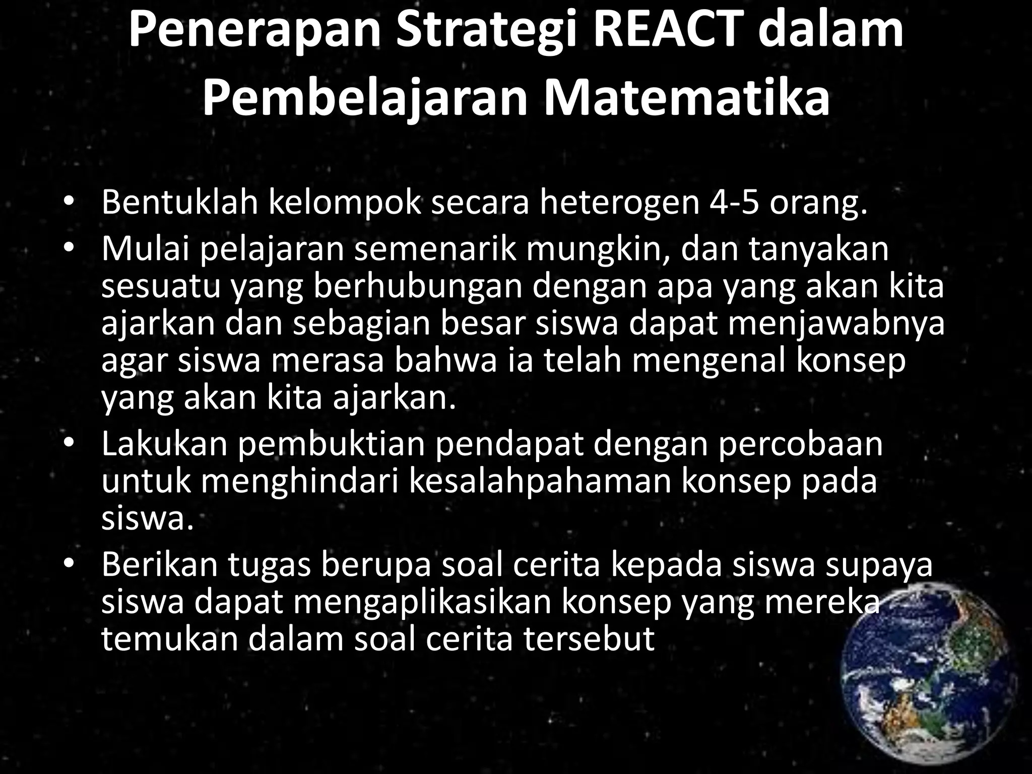 Pembelajaran matematika dengan strategi react (2) | PPT Pembelajaran matematika dengan strategi react (2) | PPT