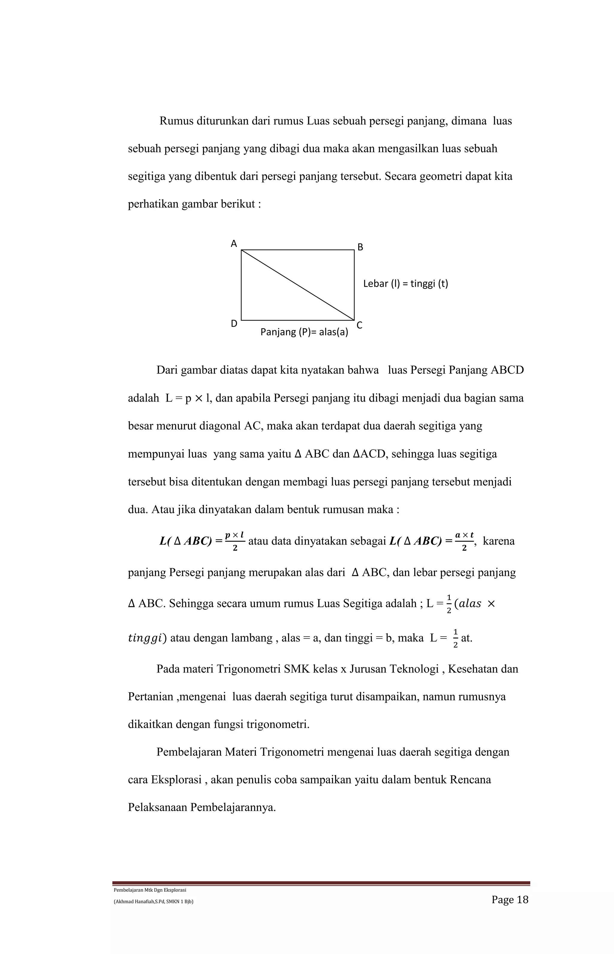 Pembelajaran materi trigonometri dalam menentukan luas daerah segitiga | DOCX