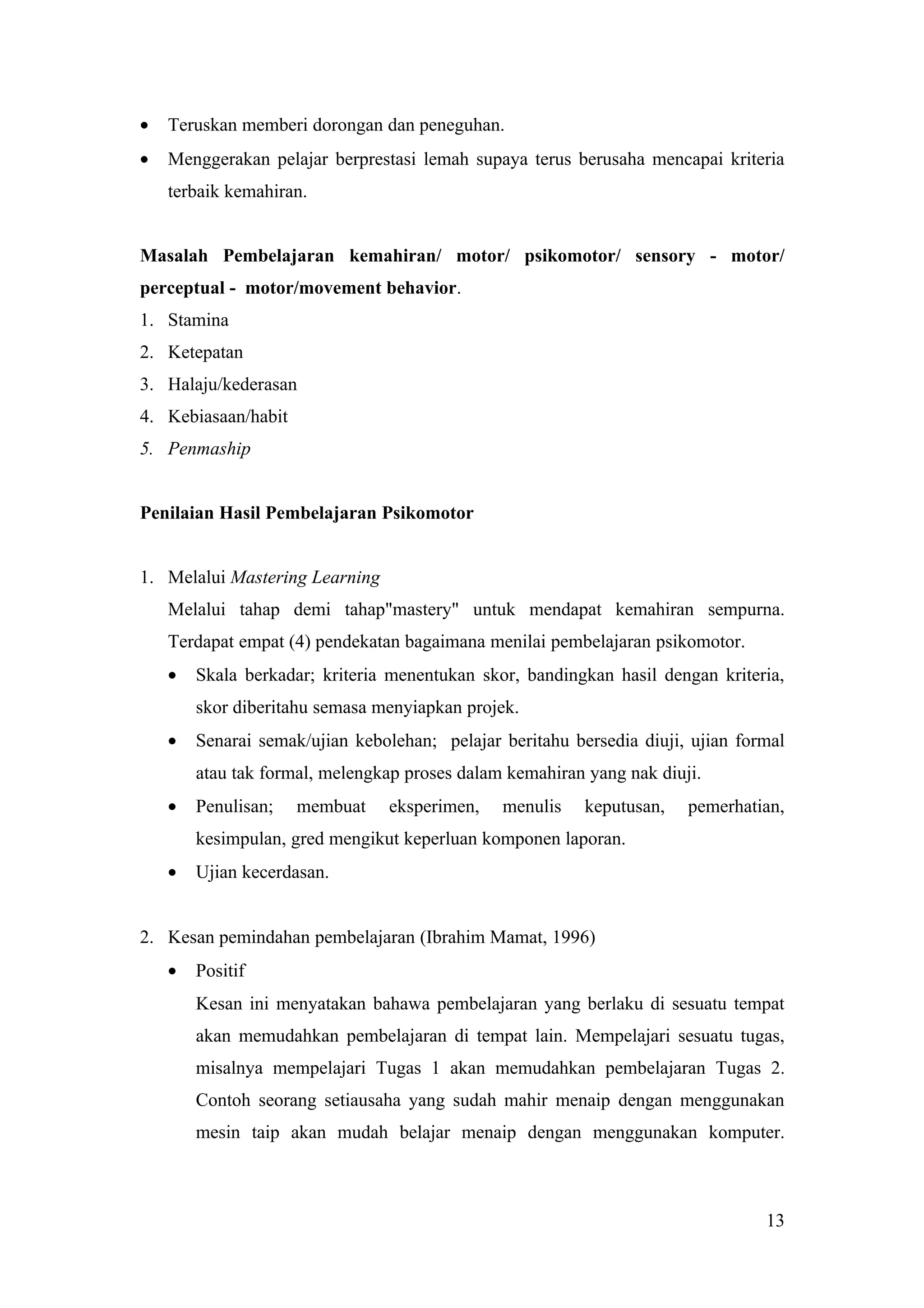 Pembelajaran motor | DOC
