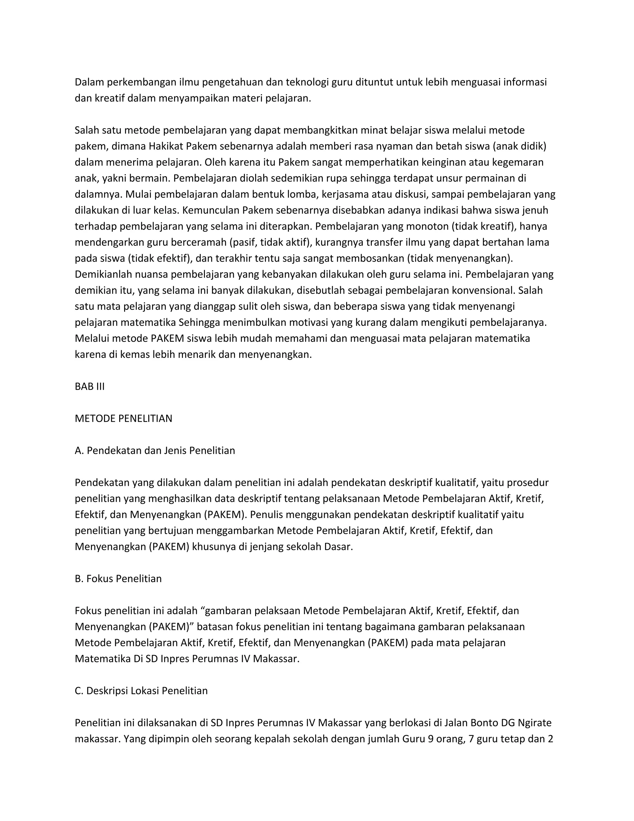 Pembelajaran pakem | DOC