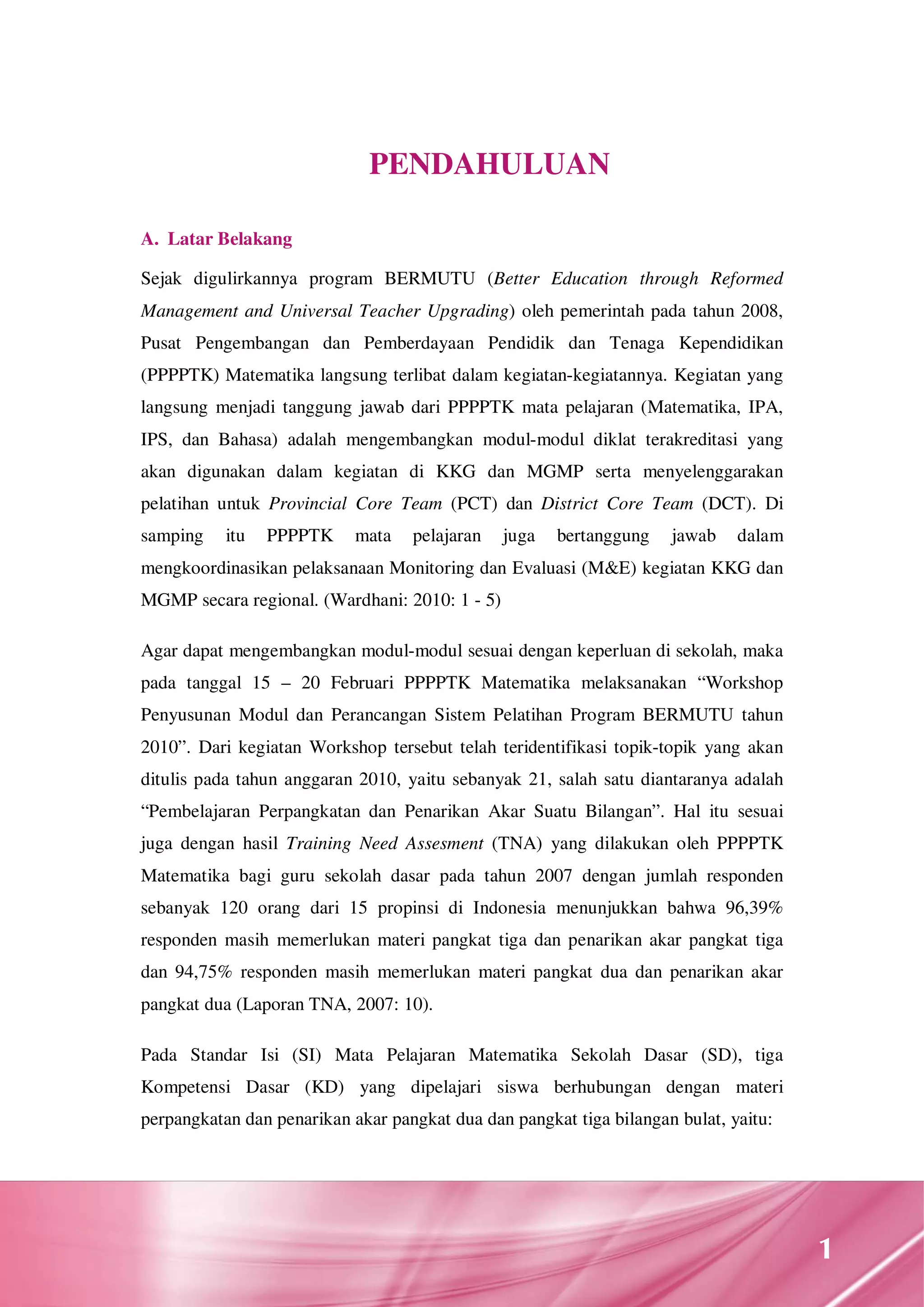 Pembelajaran perpangkatan dan penarikan akar bilangan di sd | PDF