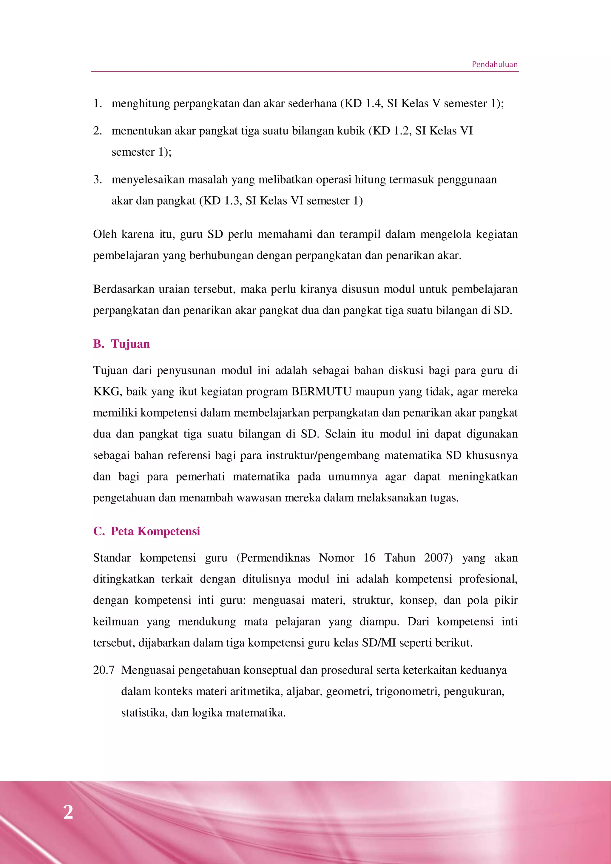 Pembelajaran perpangkatan dan penarikan akar bilangan di sd | PDF