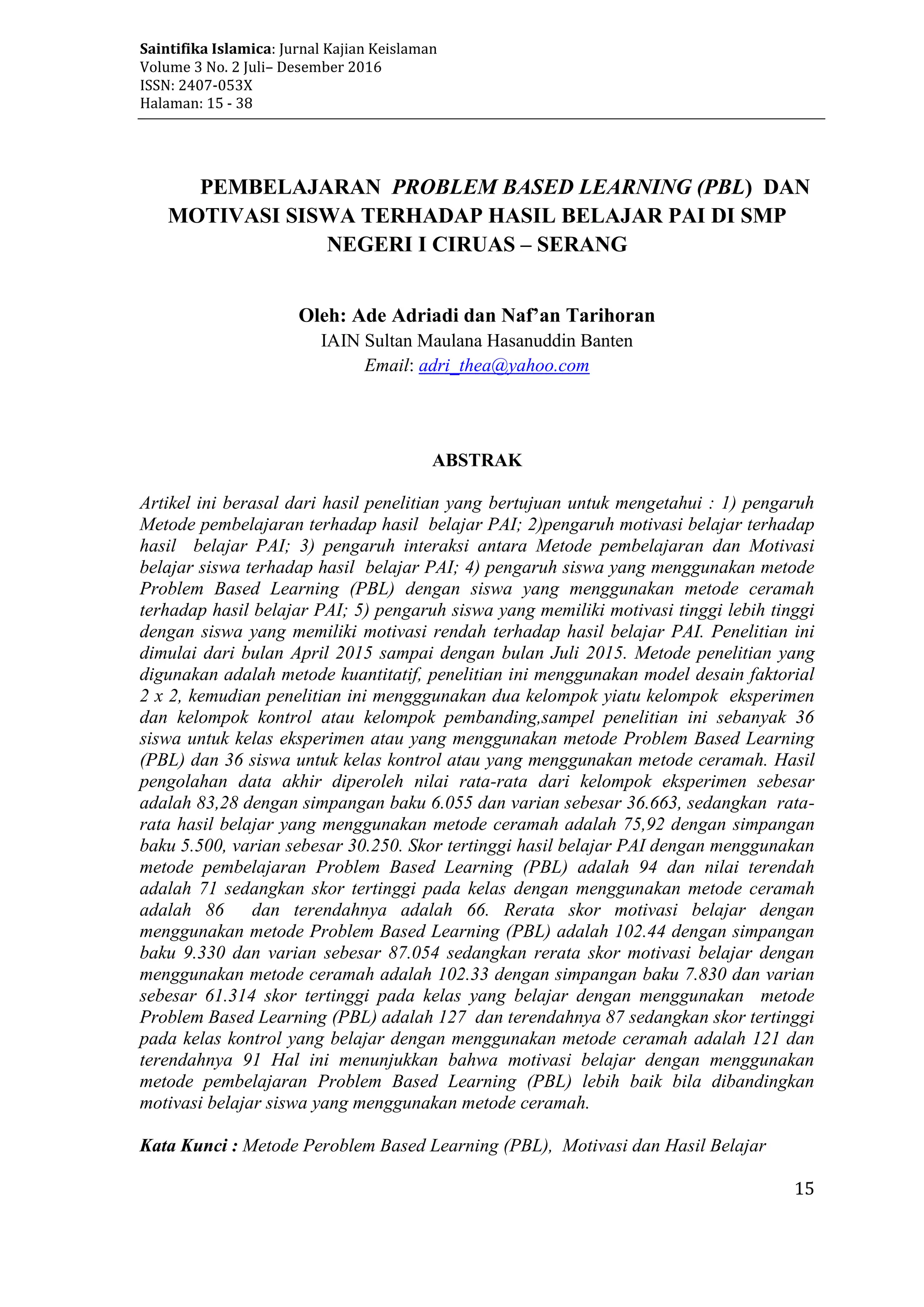 Pembelajaran problem based learning | PDF