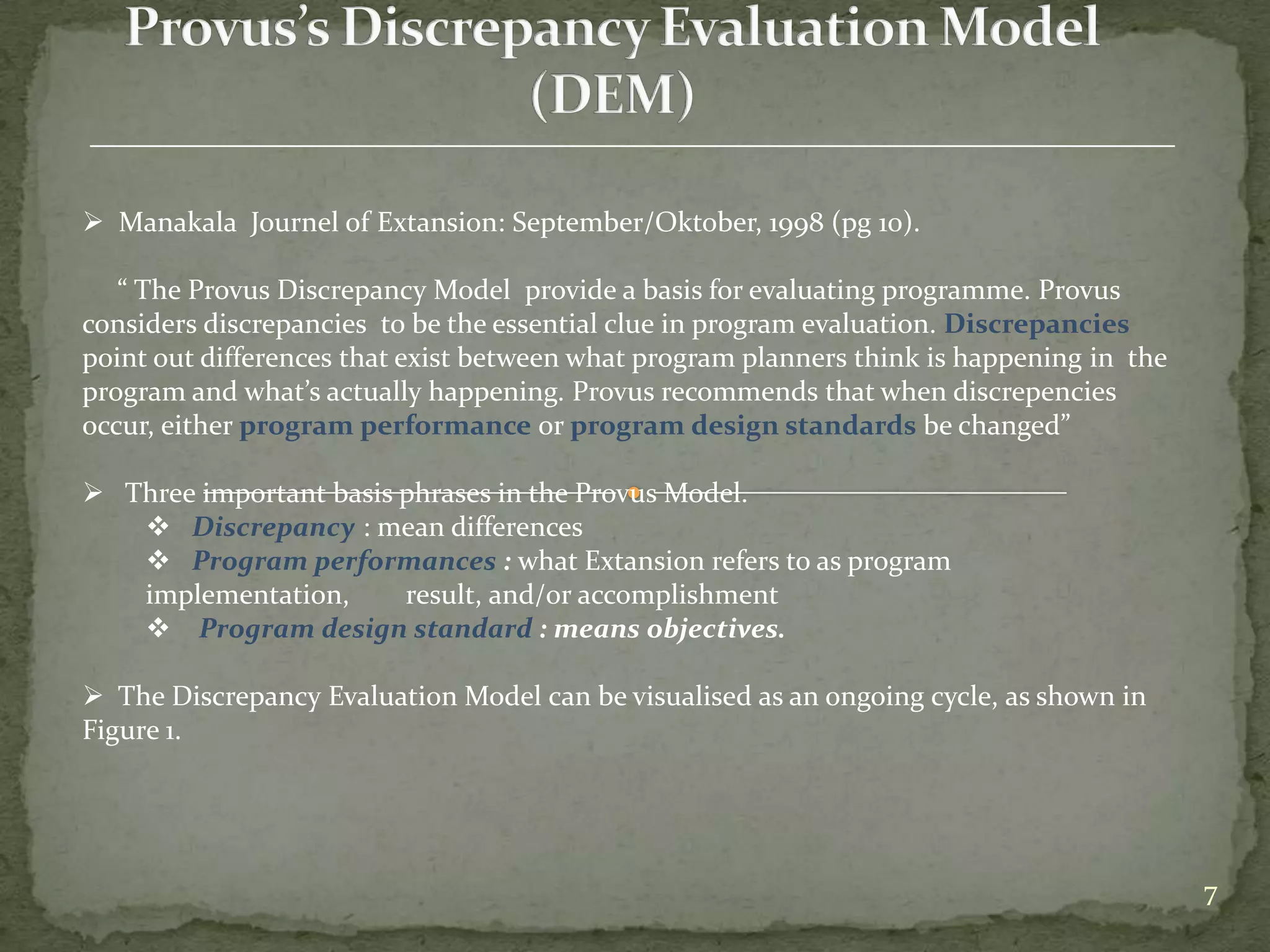 PROVUS'S DISCREPENCY EVALUATION MODEL | PPTX