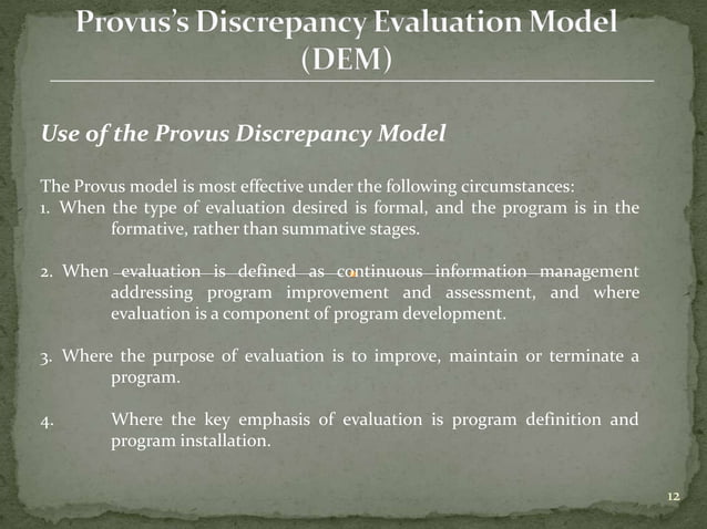PROVUS'S DISCREPENCY EVALUATION MODEL | PPTX | Resume Writing and ...