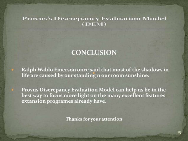 PROVUS'S DISCREPENCY EVALUATION MODEL | PPTX | Resume Writing and ...